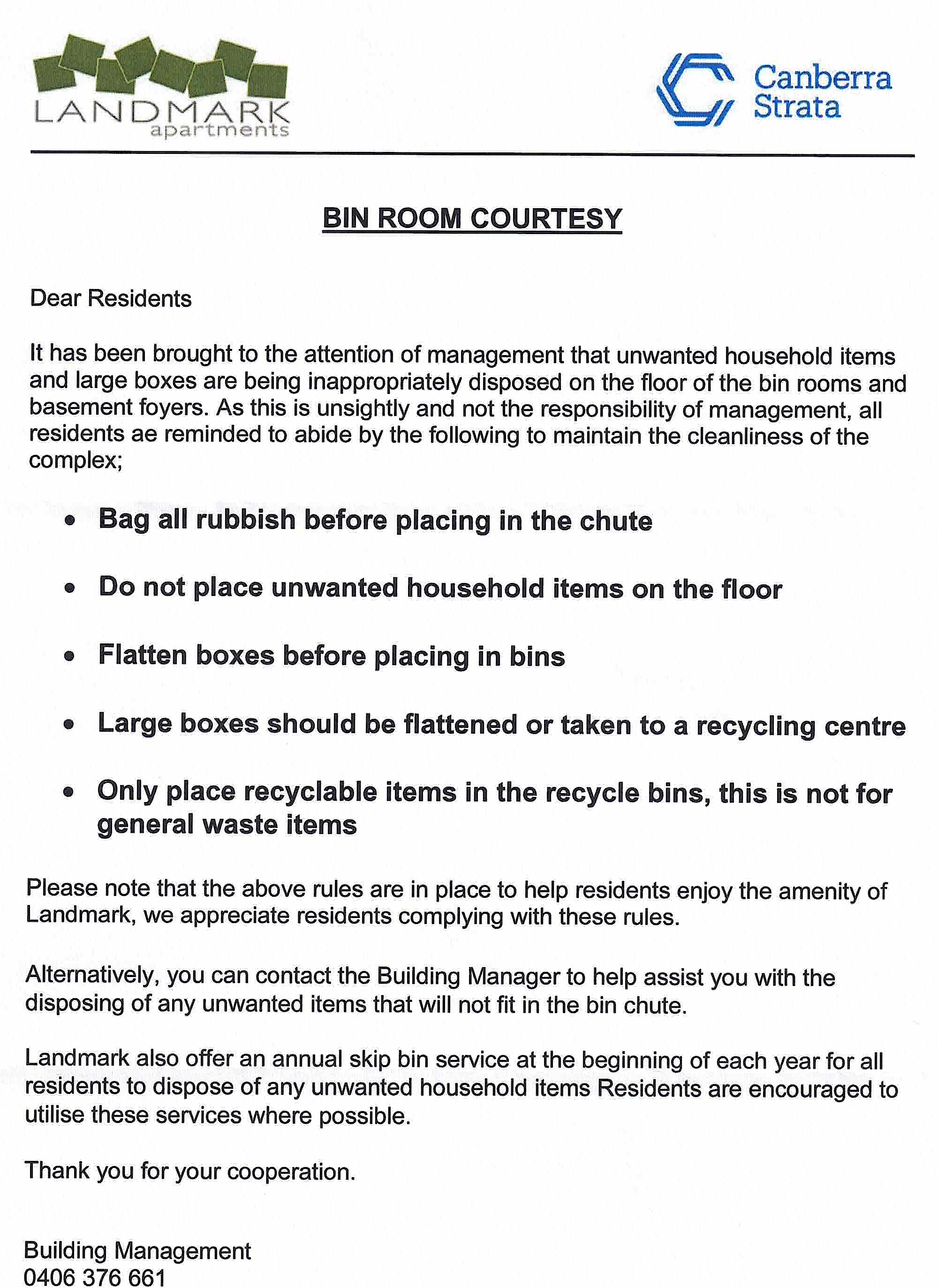 Community notices | Landmark Apartments